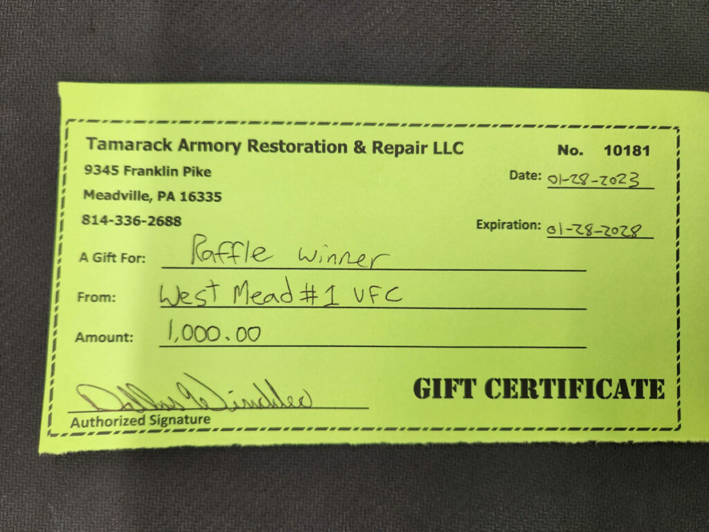 Tamarack Armory $1k Gift Card - Support West Mead 1 VFC